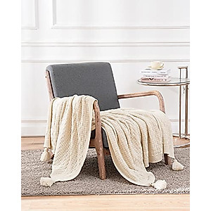 MsteaBenago Crochet Beige White Thick Knitted Blanket,100% Cotton Cable Knit Throw Blanket for Chair,Bed, Sofa & Living Room,Extra Cozy, Machine Washable, Home Decor,Weight:4.87lb.