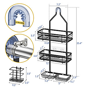 5-Pack Stainless Steel Shower Caddy Hanging Shower Organizer, No Drilling Rust-free Adjustable Non-Slip Non-Shake Bathroom Caddy Organizer storage for Inside Bath Over Shower Head Rack Holder, Black