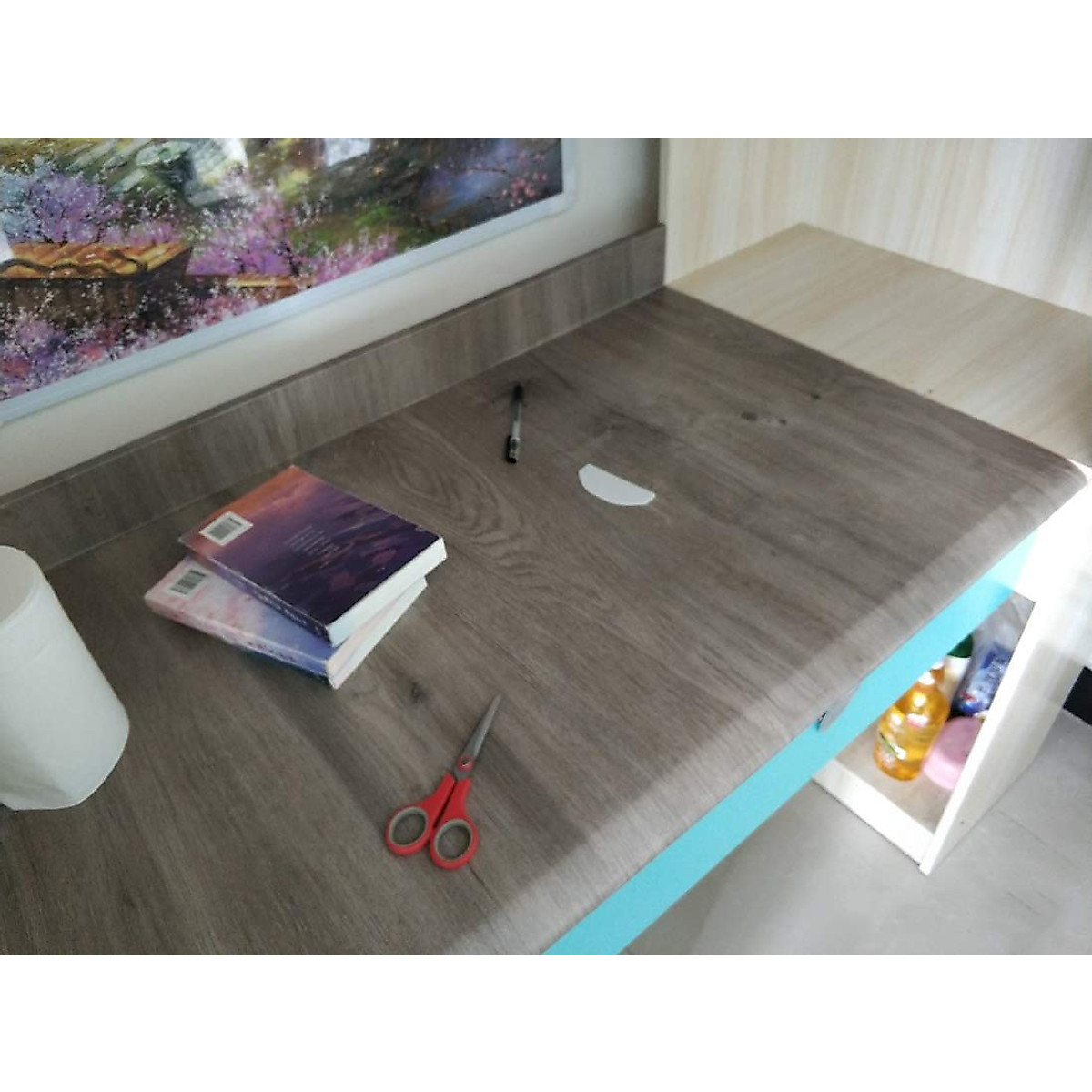 Self Adhesive Gray Oak Wood Contact Paper Shelf Liner for Bathroom Kitchen Cabinets Countertop Table Desk Door Decal 24x117 Inches