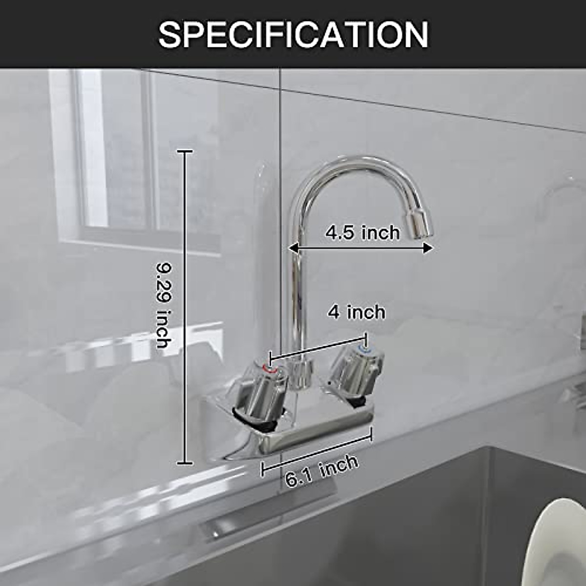 Kitchen Faucet Wall Mount Commercial Hand Sink Faucet Kitchen Utility Laundry Centerset Swivel Gooseneck Spout 2 Dual Handle Restaurant Chrome Mixer Tap NSF