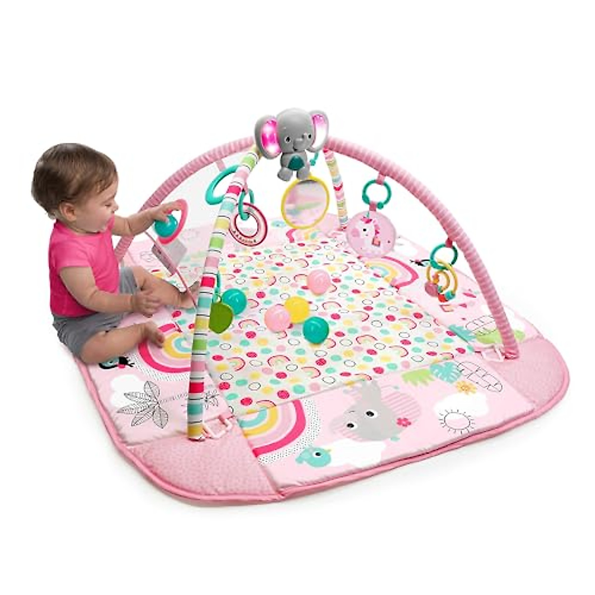 Bright Starts 5-in-1 Your Way Ball Play Baby Activity Play Gym & Ball Pit, Includes 7 Toys, Newborn to Toddler - Rainbow Tropics (Pink)