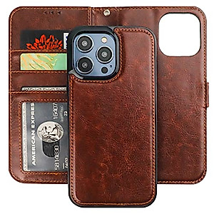 Bocasal Detachable Wallet Case for iPhone 14 Pro Max RFID Blocking Card Slots Holder Premium PU Leather Magnetic Kickstand Shockproof Wrist Strap Removable Flip Protective Cover 5G 6.7 inch (Brown)