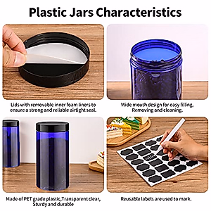 AEGISMILE PLastic jars with lids 32 OZ & 16 OZ 24 Pcs Plastic Storage Jars Containers with Airtight Black Plastic Screw On Lids Large Round Jars Easy Clean for Household and Kitchen Organizing