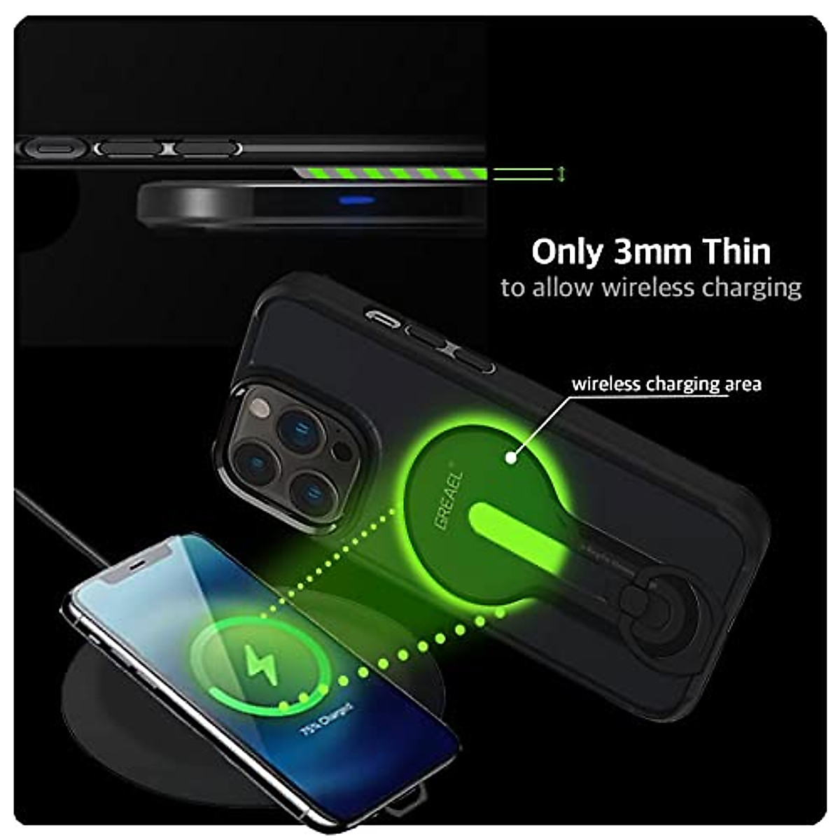 [Limited Quantity] Phone Ring Holder Stand, Wireless Charging Compatible, US Patented Slim Slide Finger Ring Kickstand. Slide, Flip and Rotate 360° with Sturdy Snap. Stand Horizontally and Vertically
