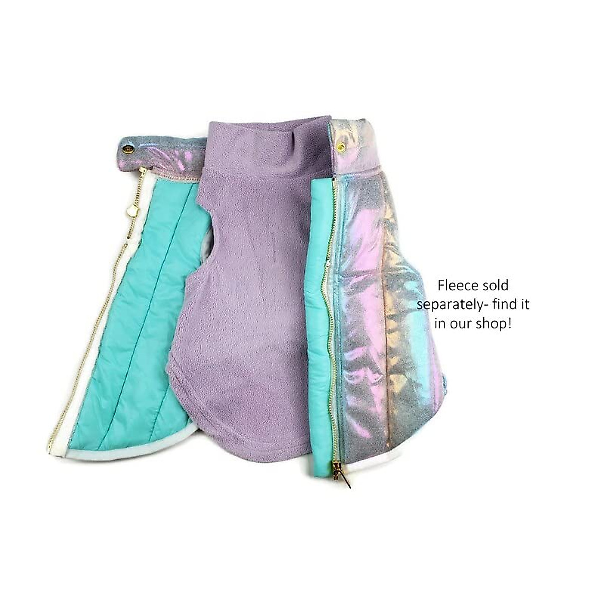 Unicorn Dog Coat, Iridescent Puffer Jacket for Pets, Unicorn Dog Jacket (M 10-15 lbs)