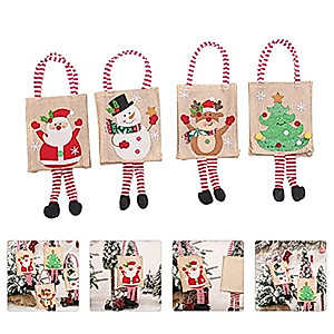 IMIKEYA Stocking Stuffer Treats 4Pcs Christmas Tote Bags Christmas Treat Bags Reindeer Santa Linen Candy Bag Xmas Gift Bags for Goodies Christmas Party Supplies Children Gifts