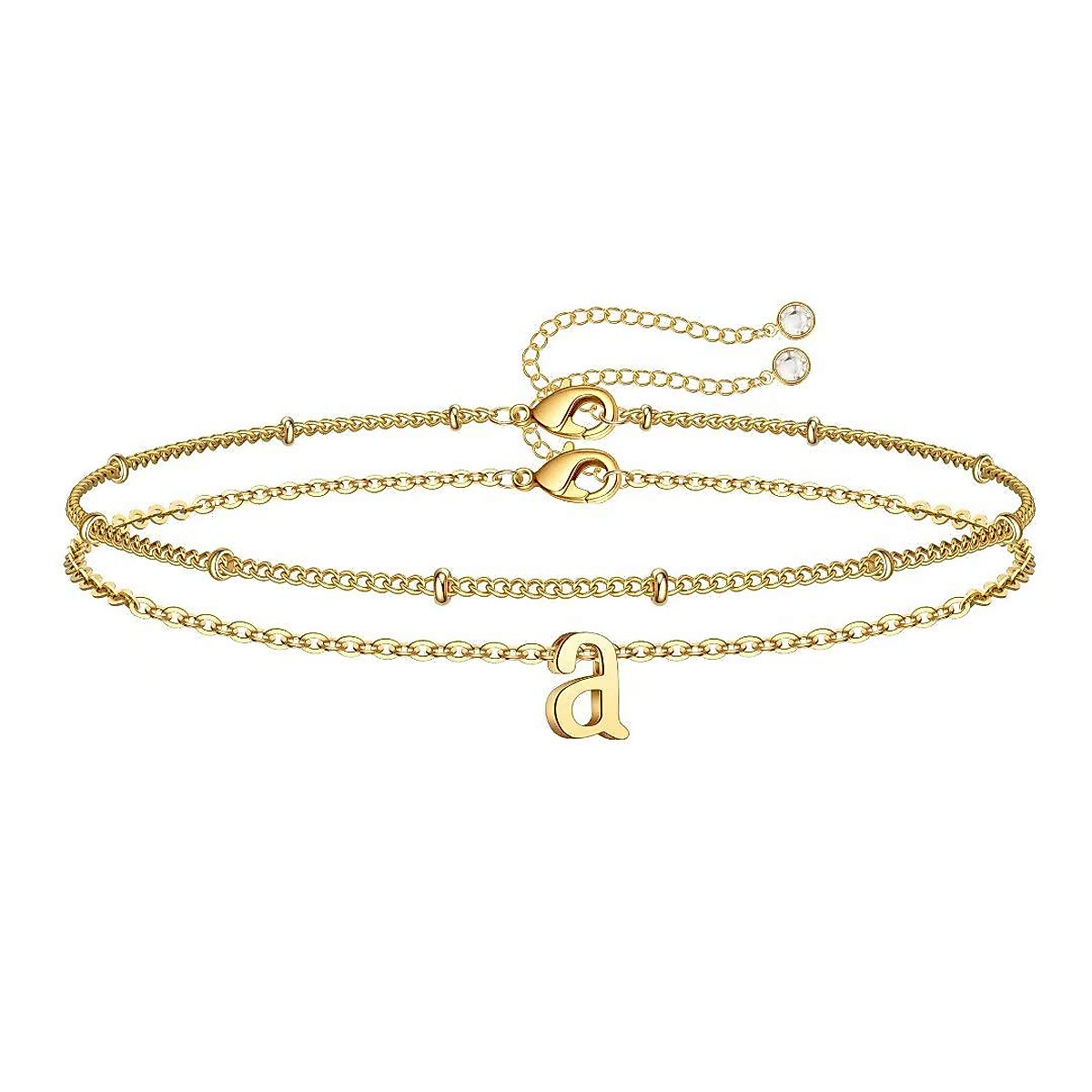 Initial Bracelets for Women Girls, Dainty Gold Plated Letter A Initial Bracelet Tiny Layered Chain Bracelet for Women, Valentines Mother's Day Teen Girls Gifts for Her, pulseras de Mujer