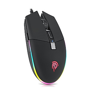 EasySMX V50 RGB Wired Gaming Mouse, Ergonomic Computer Mouse with 5 Programmable Buttons, 22 Preset Macros for PUBG, 5 DPI Settings, LED Backlit USB Mouse for Laptop/PC/Windows/Linux/Mac