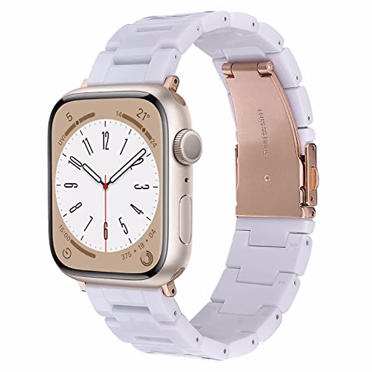 V-MORO Resin Band Compatible with Apple Watch Bands Series 8/7 41mm 40mm 38mm iWatch 6/5/4/3/2/1/SE with Stainless Steel Buckle Replacement Wristband Strap Women Men(White-tone, 38mm/40mm/41mm)