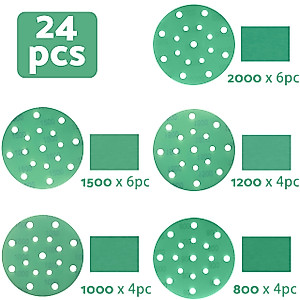 6 inch Sanding Discs Hook and Loop, 800 1000 1200 1500 2000 High Grit 24 pc, Durable Assorted Round Sand Paper Pad for Fine Sanding/Polishing with Power Orbital Sander, Tack Cloth by S&F STEAD & FAST