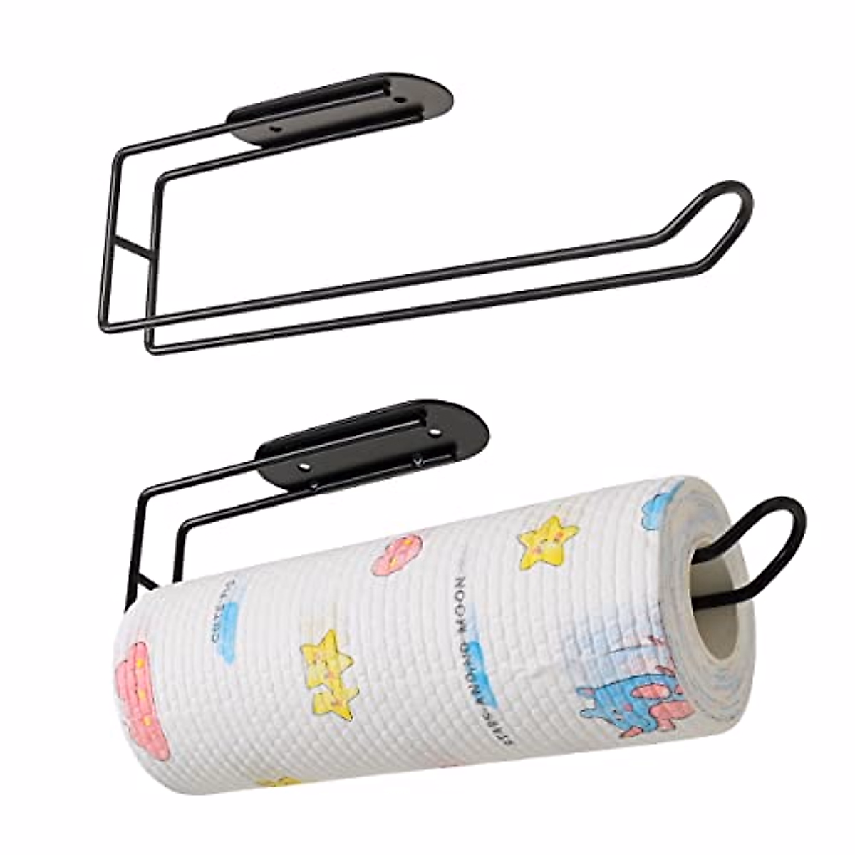 Paper Towel Holder Under Cabinet, H-SPACE Wall Mount Paper Towel for Kitchen, Self-Adhesive and Drilling Paper Towel Bar, Paper Towel Rack, SUS201 Stainless Steel 11 inch (Black, 2PC)