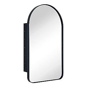 VANA NALA Matt Black Arched Recessed Bathroom Medicine Cabinet with Mirror Metal Framed Arch Vanity Cabinet with Mirros for Wall 16x28.5''