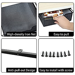 2 Pack Hanging Pullout Drawer Basket, Sliding Under Storage Organizer, Under Shelf Baskets Under Cabinet Organizer Shelf Under Desk for Kitchen Pantry Cabinet, Attaches to Shelving, Black