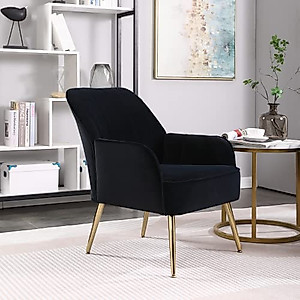 HANLIVES Accent Chair Set of 2,Modern Mid Century Velvet Sherpa Armchair,Comfy Arm Chair for Living Room Bedroom Office Waiting Room,Barrel Chairs(Black*2)