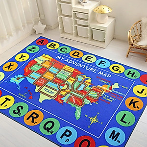 Capslpad Kids Rug USA Map Kids Play Rug 6'6"x 5' Large Size ABC Alphabet Educational Learning Classroom Area Rug Non Skid City Road Car Rug Play Mat for Children Bedroom Playroom Nursery Room