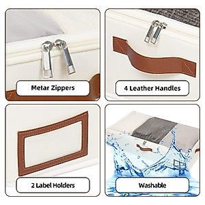 Yawinhe Under Bed Storage, 2 Pack Underbed Storage Box, Collapsible Storage Bag, with Sorting card slot and 4 Leather Handles, for Blanket, Bedding, 23.6''Lx11.8''Wx6''H, Beige