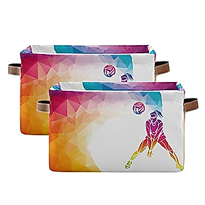 AUUXVA Abstract Sport Women Volleyball Storage Bins Basket, Collapsible Storage Cube Rectangle Storage Box with Handles for Shelf Closet Nursery Bedroom Home Office 1 Pack