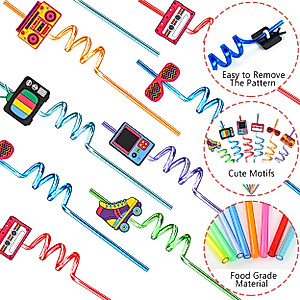 80s Party Favors Decorations 80s Straws 24pcs 80s Party Supplies Reusable 80s Plastic Straws for 80s Birthday Party, Back to 80s, Retro, Neon, Hip Hop Party Decorations Favors