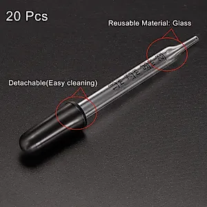 PATIKIL Eye Dropper, 20pcs 1ml Glass Straight Tip Graduated Ear Dropper with Rubber Bulbs for Transfer Liquids for Dose and Measurement, Clear