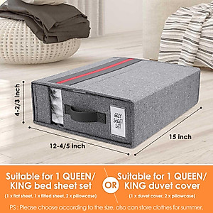 Foldable Bed Sheet Set Organizer, 2 Pack Queen or King Size Bed Sheet Organizers and Storage Box for Duvet Cover Set, Fabric Storage Bins Bed Sheets, Linen Closet Organizer for Bedding Clothes Towels