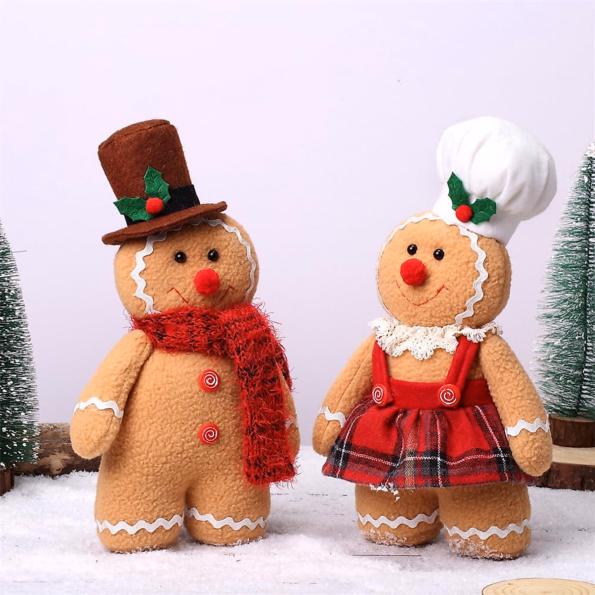 Shapeazy Gingerbread Plush Stuffed Animal,Christmas Stuffed Animal Stuffed Gingerbread Boy Girl,Gingerbread Man Plush Toys Christmas Decor Gingerbread Doll for Holiday Christmas Tree Gifts (Boy+Girl)