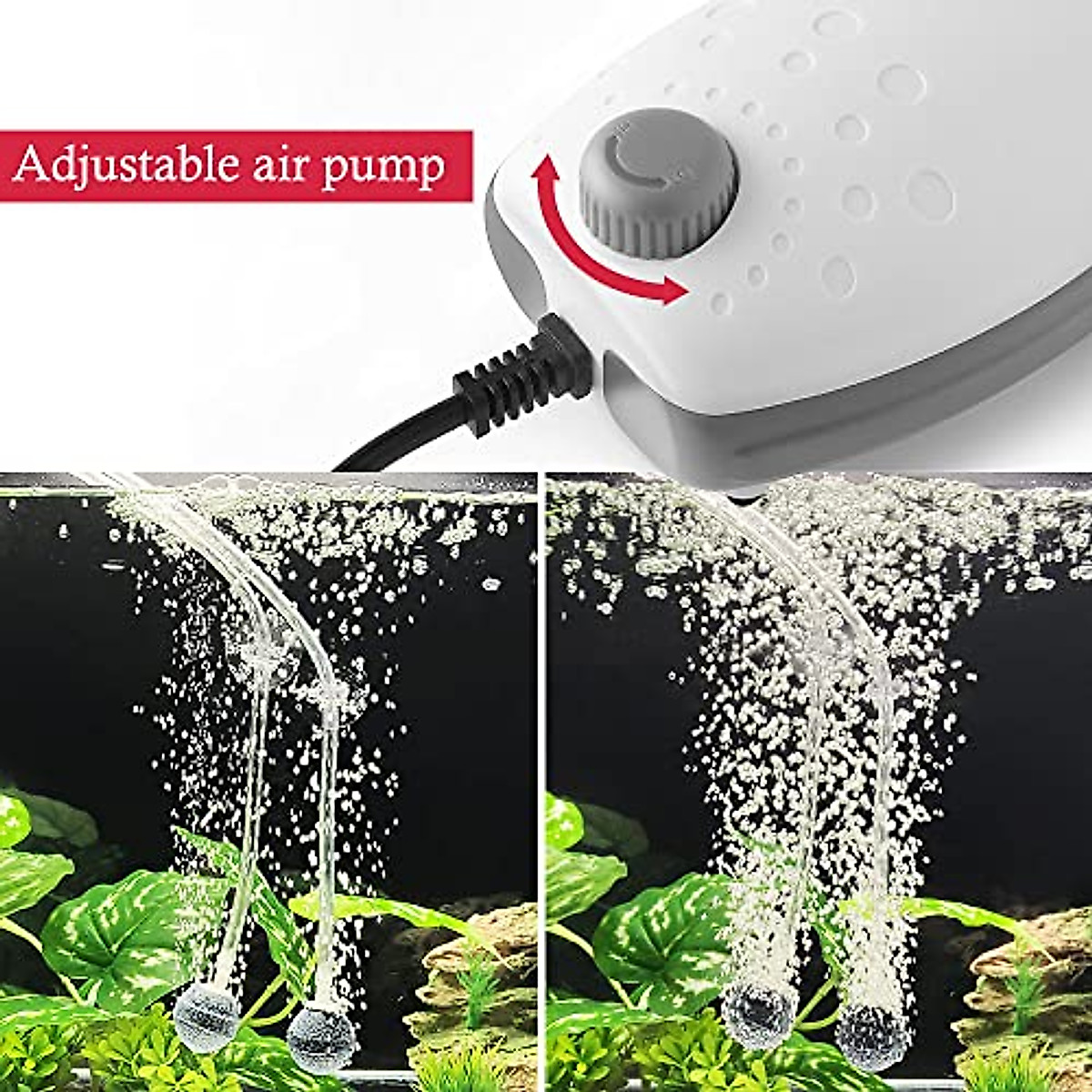 FEDOUR 80GPH Aquarium Air Pump, 3W Silent Adjustable Aquarium Bubbler, Powerful Oxygen Pump for Fish and Turtle Tank up to 120 Gallon