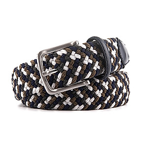 Fabio Valenti Woven Stretchy Braided Belts for Men & Women, Golf Casual Belt (M（ fits waist 33"- 36" ） M, NAVY/WHITE/GRAY)