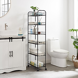 JOIN IRON 6-Tier Rolling Cart Gap Kitchen Slim Slide Out Storage Tower Rack with Wheels, 6 Baskets, Kitchen, Bathroom Laundry Narrow Piaces Utility cart, 10" D x 22.8" W x 61" H