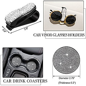 Tallew 20 Pieces Car Accessories for Women, Bling Car Accessories Set, Bling Car Phone Holder Mount, Bling Dual USB Car Charger, Car Coasters, Bling Glasses Holders (White)