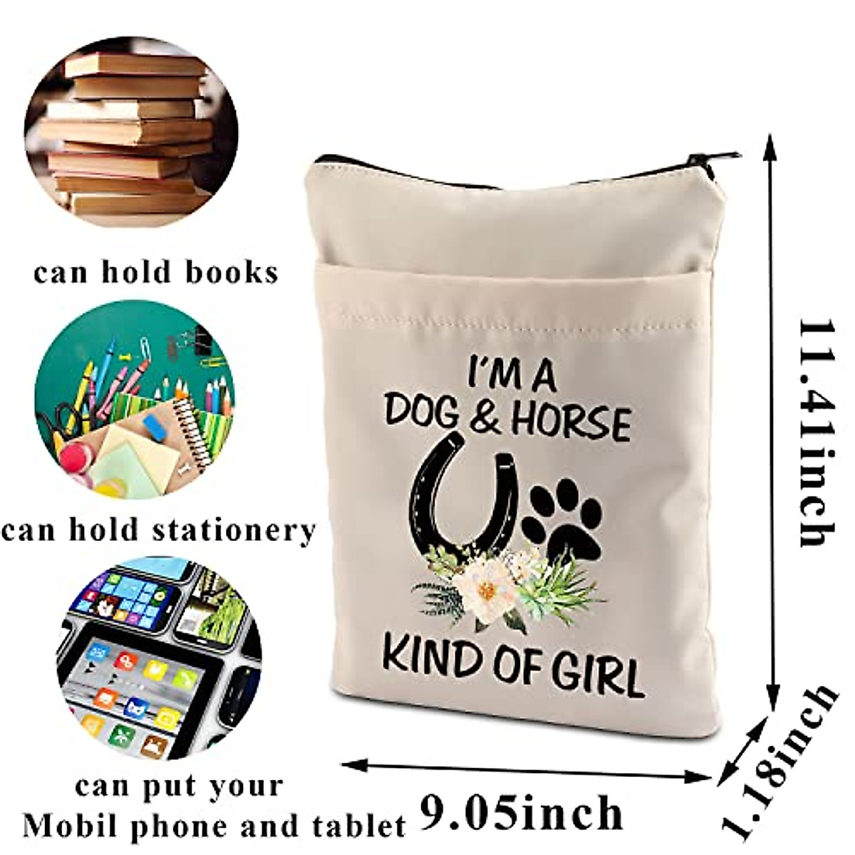 PLITI Dog Lover Book Sleeve Horse Lover Gift I'm A Dog and Horse Kind of Girl Paw Print Horseshoe Book Protector for Cowgirl (Dog Horse Girl BS)