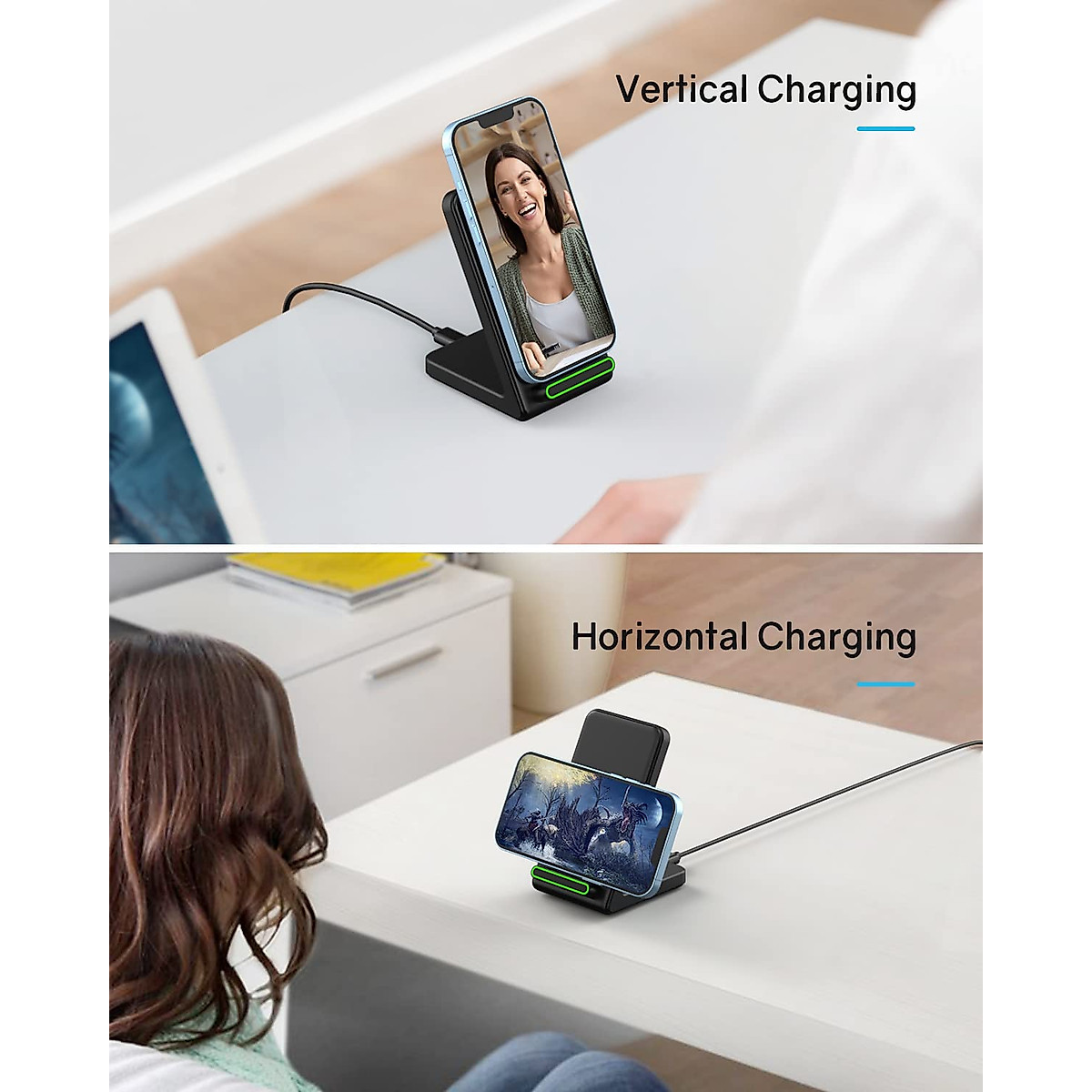 CIYOYO Wireless Charger, 15W Fast Wireless Charging Stand, Wireless Charging Station for iPhone 15 14 13 12 11 Pro Max Plus XS XR X 8 [Adapter Included]