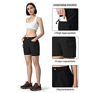 NAVISKIN Women's Hiking Cargo Shorts UPF 50+ Outdoor Shorts Quick Dry Water Repellent Camping Golf Shorts Black Size XL