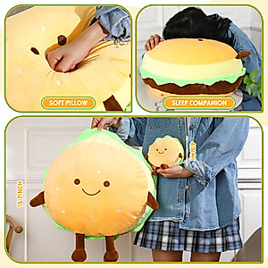 HyDren 1 Pc 16'' and 5 Pcs 4'' Hamburgers Plush Toy Set Cute Food Plush Pillow with Zipper Gift