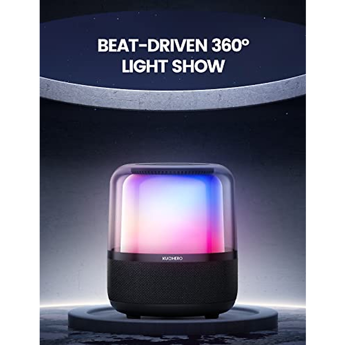 50W Subwoofer Bluetooth Speaker, Night Lights Speaker with Beat-Driven Light Show, True Wireless Stereo Pairing/Aux/TF Card, 24Hrs Playtime, Punchy Bass Loud for Party Home, Decoration Gift Lamp