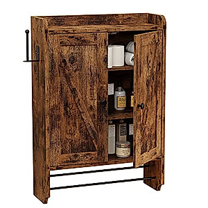 IRONCK Bathroom Wall Cabinet with Adjustable Shelves and Towels Bar, Medicine Cabinets Wall Mounted for Bathroom Storage, Over The Toilet Storage Cabinet, Vintage Brown