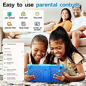 10.1 Inch Kids Tablet with Eye Protection,Android 12 Tablet for Kids,1280x800 HD IPS,3GB+32GB,6000mAh Dual Camera WiFi Bluetooth Tablet,Children Tablet with Shock-Proof Case YouTube Netflix(Blue)