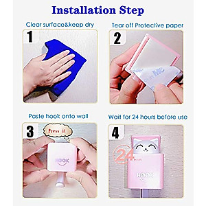 JUHOT Cute Cat Wall Hook, Fun Adhesive Kids Wall Hooks for Boy and Girl Room Bedroom Hanging Towel, Coat, Hat, Scarf, Cloth, Key, Bag, Belt, Toy and More [4-Pack]