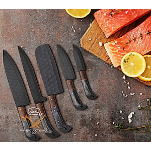WWPRODUCTCO Handmade Chef Knife Set - Complete Professional 5PCS Kitchen Knife Set Chopping, Bonning, Cleaver, Fruit Knives Set