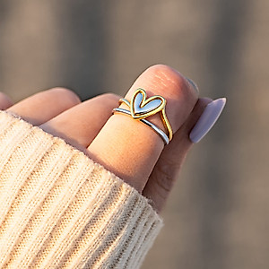 Story Jewellery Gold Silver Plated Sterling Silver Heart Layered Ring Set for Women, Dainty Self Love Layered Heart Stackable Rings for Women, Gemstone, No Gemstone