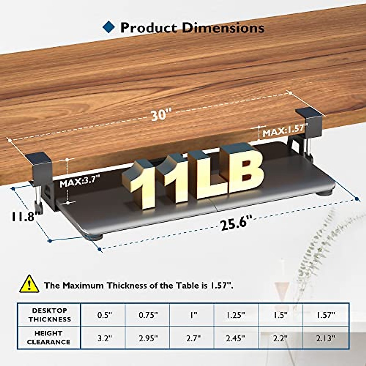 BONTEC Keyboard Tray Under Desk, Pull Out Keyboard & Mouse Tray with C Clamp, 25.6“(30” Including Clamps) x 11.8“ Steady Slide-Out Computer Drawer for Typing, Perfect for Home or Office