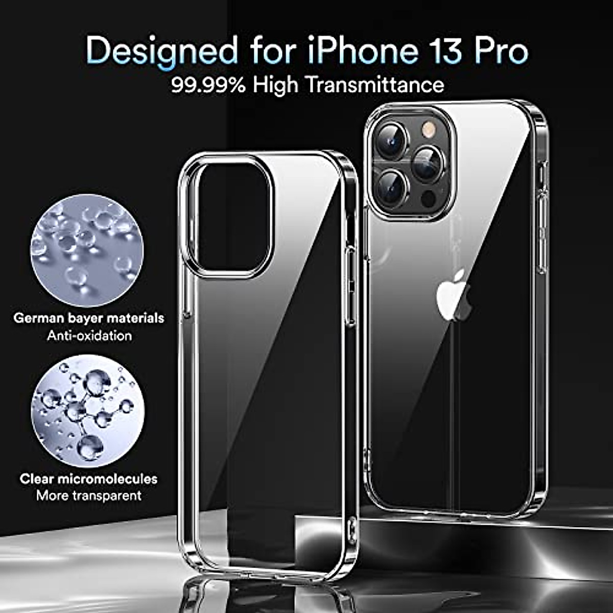 Elando Crystal Clear Phone Case Compatible with iPhone 13 Pro Case, Non-Yellowing Military Grade Drop Protection Shockproof Slim Thin Phone Case, 6.1 inch