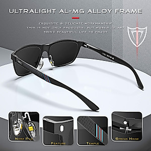 ATTCL Men's Driving Polarized Sunglasses Al-Mg Metal Frame Ultra Light 7001 Black