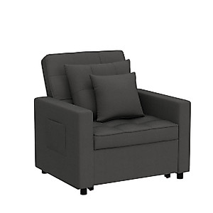 Litbird [UPDATED] Convertible Chair Sleeper Bed, Stepless Adjustable Backrest, Futon Chair Turns Into Bed, Sleeper Sofa for Living Room, 3 in 1, Linenette, Deep Gray