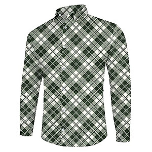 Mens Shirts Short Sleeve Pullover Men Digital 3D Printing Plaid Color Matching Long Shirt Top Blouse Mint Green