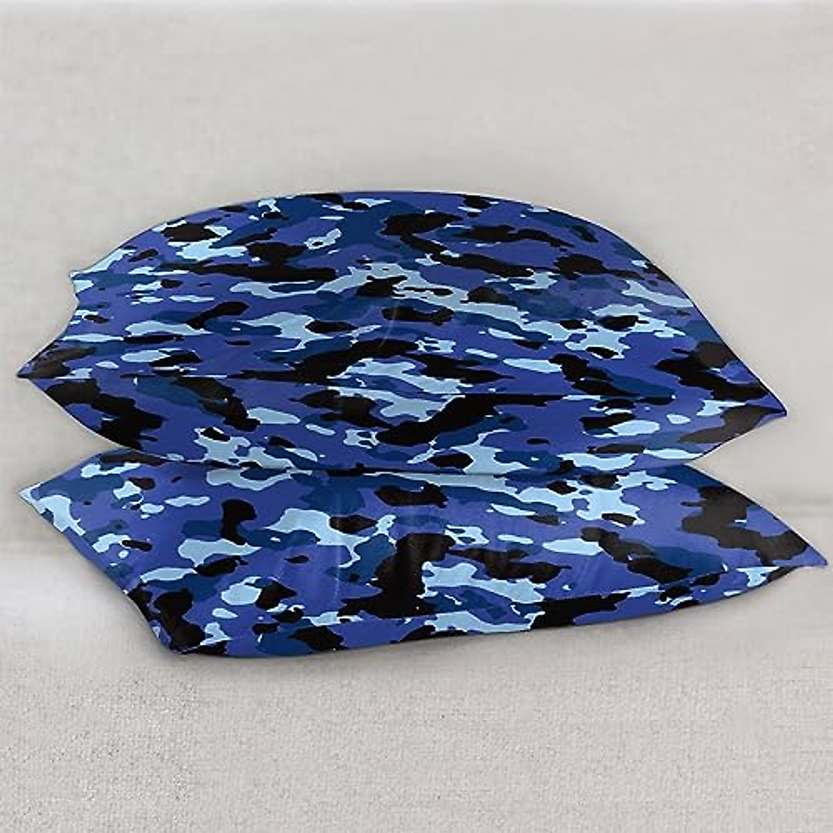 Blue Abstract Camouflage Camo Satin Pillow Cases Silk Satin Pillowcase for Hair and Skin Standard Set of 2 Super Soft Silk Pillowcase with Envelope Closure (20x26 in)