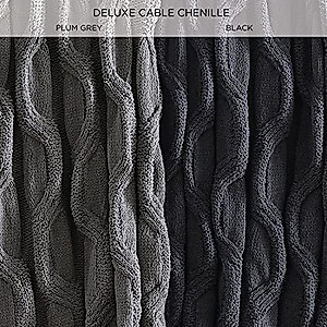 Vera Wang Throw Blanket Ultra Soft Chenille Home Décor, All Season Designer Bedding, 50 x 70, Large Cable Knit Black