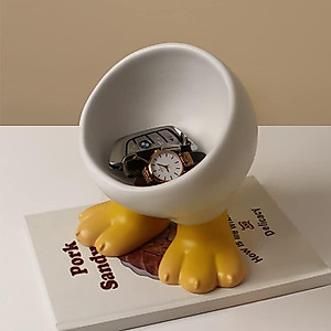 Relexome Easter Cute Duck Candy Servers Bowl Foot Key Bowl Animal Candy Dish Decorative Bowl for Entryway Table Office Home Decor, Small Pedestal Ceramic Fruit Bowl,Cookie Snack Footed Key Tray,7 Inch