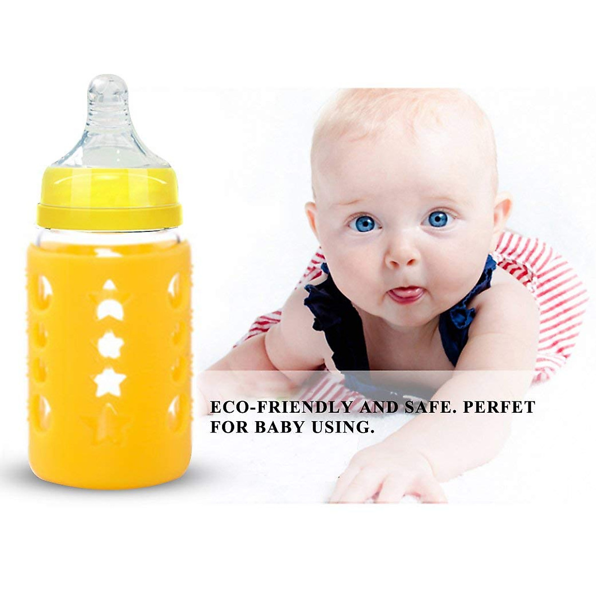 Glass Baby Feeding Bottle Cover, RTDEP Anti-Slip Baby Bottle Sleeve Silicone Covers Protect Insulating