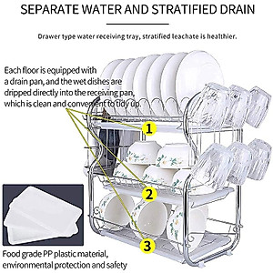 Plate Rack Draining Dish Rack 3 Tier Dish Drainer Rack Holder Dish Drying Rack Plate Dish Cup Cutlery Drainer Rack Plates Holder Pan Plate Holder