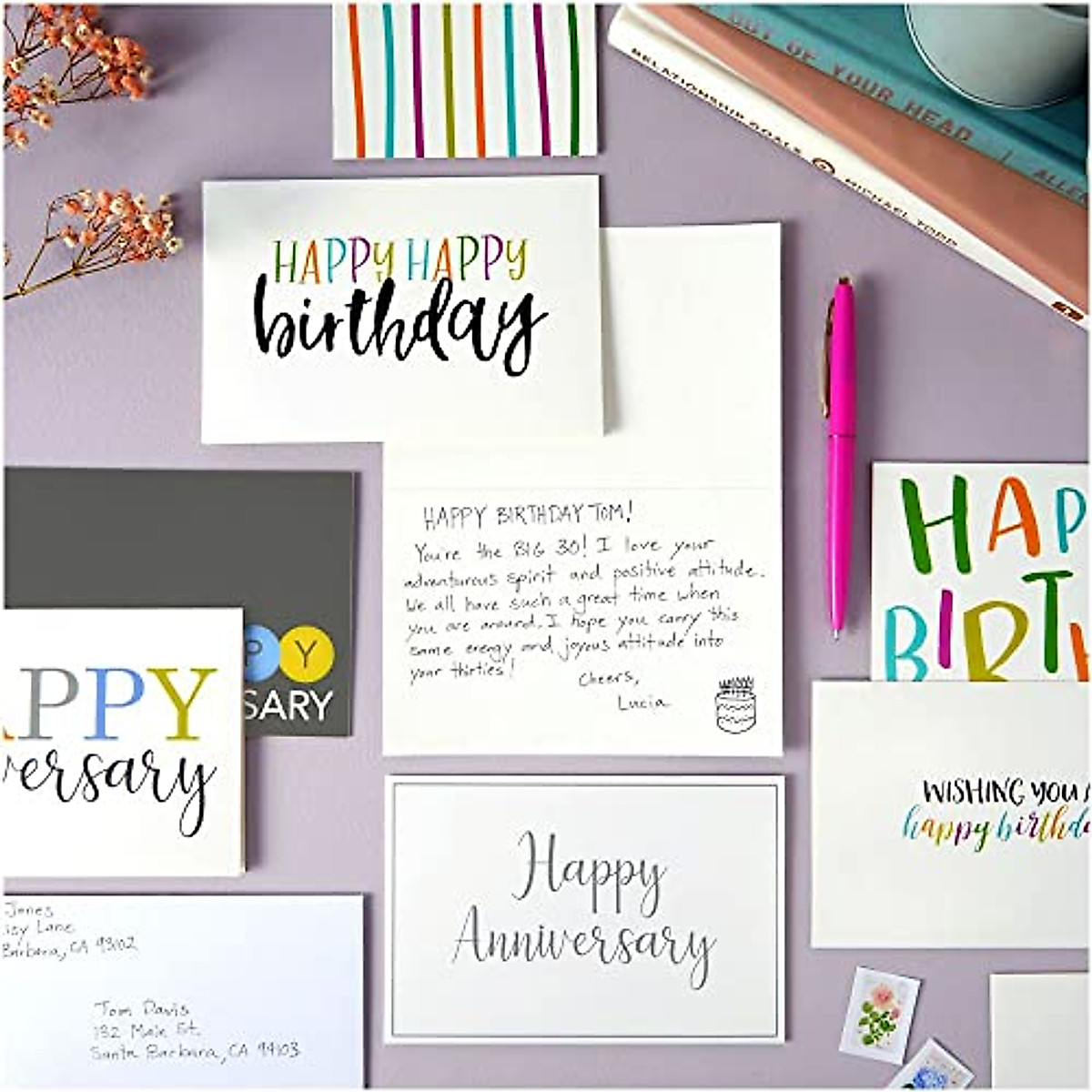 Best Paper Greetings 120 Pack Assorted Birthday and Anniversary Cards with Envelopes for Employees, Birthdays, Milestone Wedding Anniversaries, Blank Design (12 Designs, 4 x 6 Inches)